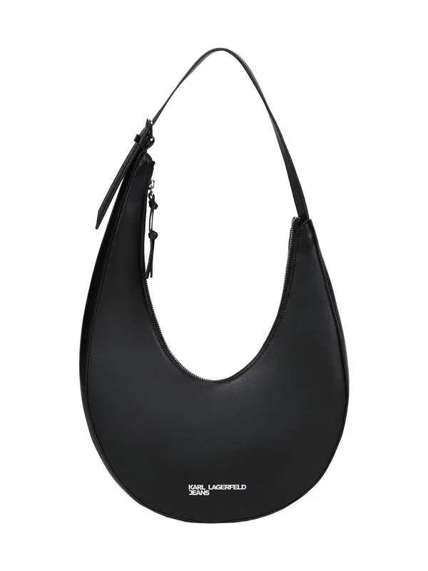 Karl Lagerfeld Rounded Leather Hobo Bag - Black