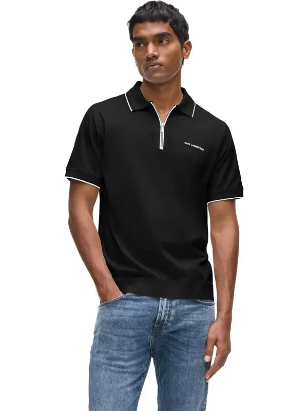 Karl Lagerfeld Zipped Polo Shirt - Black