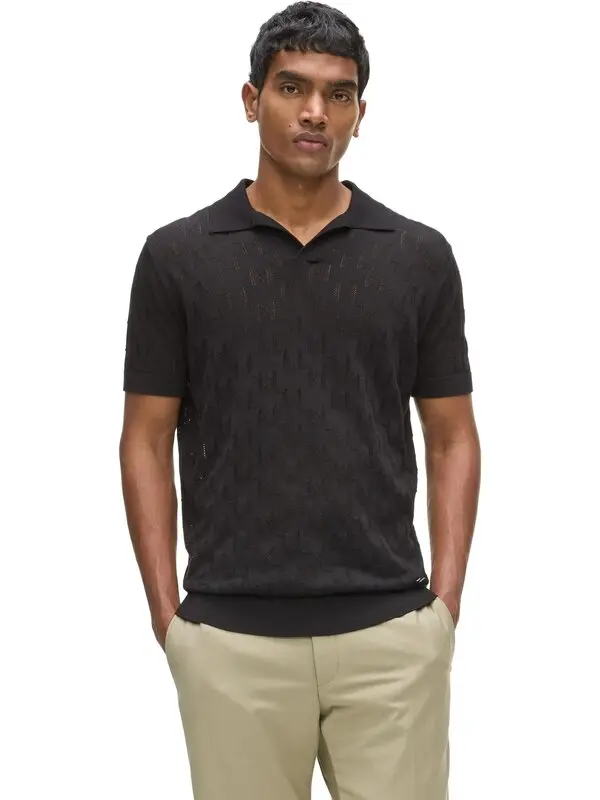 Karl Lagerfeld Monogram Knit Polo Shirt - Black