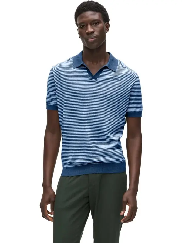 Karl Lagerfeld Striped Knit Polo Shirt - Navy