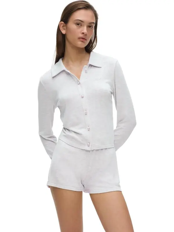 Karl Lagerfeld Faux-pearl Loungewear Cardigan - Light Grey Mel