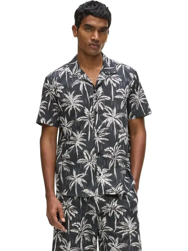 Karl Lagerfeld Palm-print Short-sleeved Shirt - Black