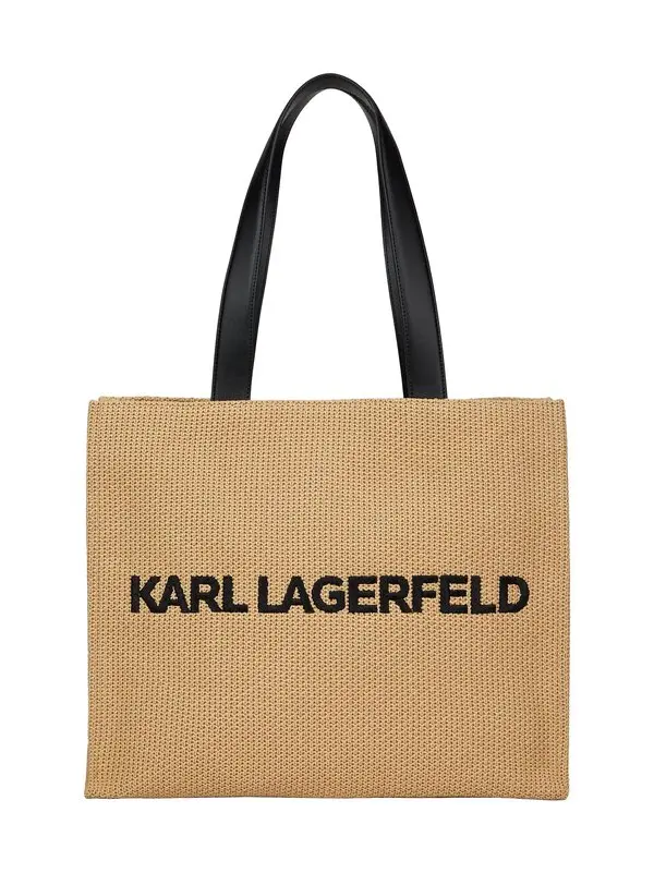 Karl Lagerfeld Large Woven Square Beach Bag - Natural