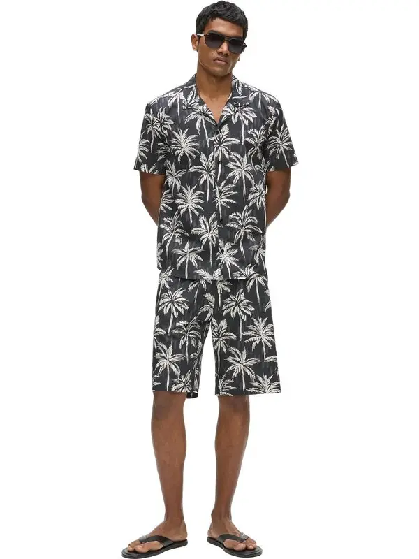 Karl Lagerfeld Palm Print Cotton Shorts - Black