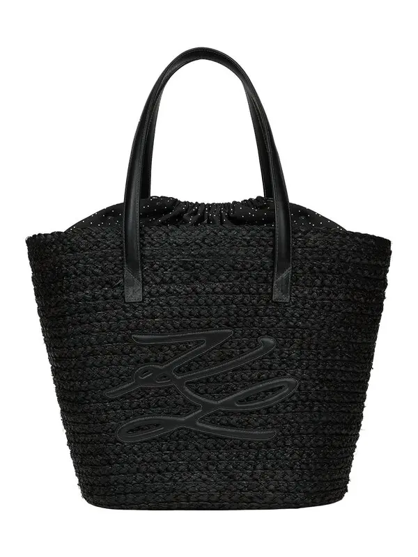 Karl Lagerfeld Autograph Raffia Beach Tote - Black