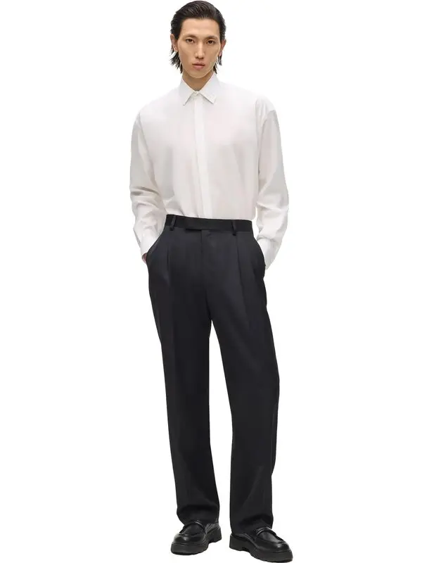 Karl Lagerfeld Double Pleat Virgin Wool Trousers - Black
