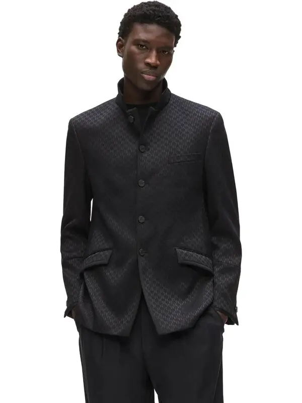 Karl Lagerfeld Textured Stand Collar Jacket - Black/black
