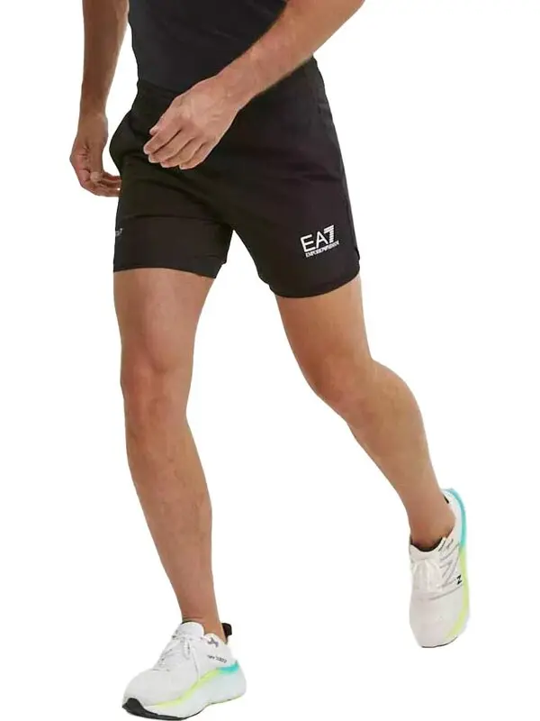 EA7 Logo Print Track Shorts - Black