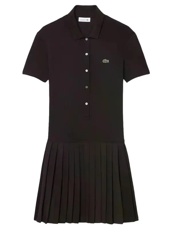 Lacoste Piqué Pleated Skirt Polo Collar Mini Dress - Brown