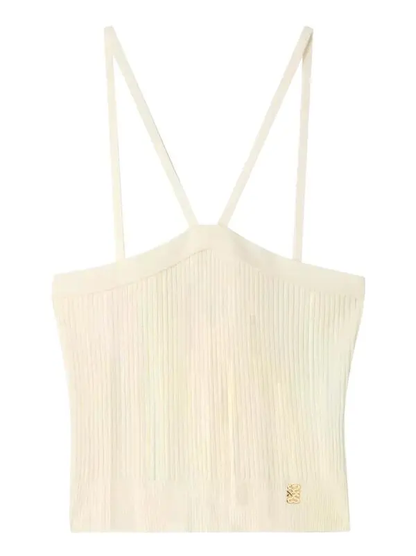 Sandro Ribbed Knit Cropped Top - Neutrals