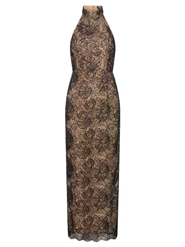 ROTATE BY BIRGER CHRISTENSEN Lace Halterneck Maxi Dress - Black