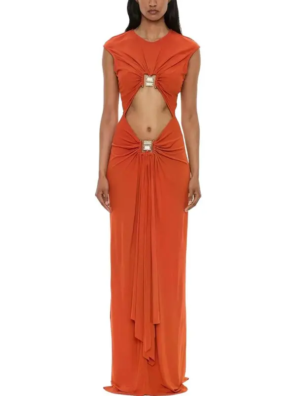 Christopher Esber Bezel Quartz Cut-out Long Dress - Orange