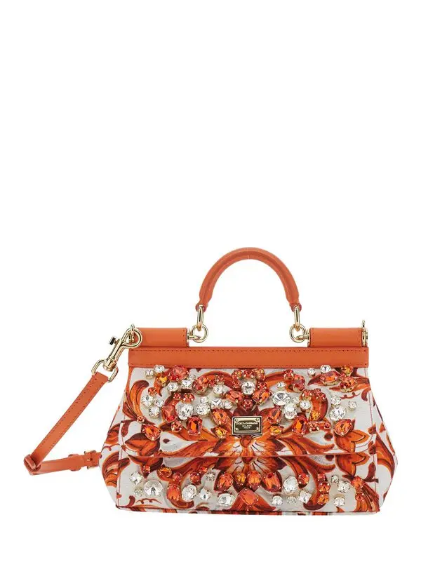 Dolce & Gabbana Sicily Embellished Top Handle Bag - Orange