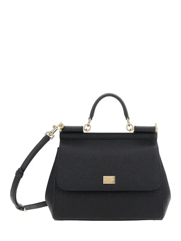 Dolce & Gabbana Sicily" Grained Leather Handbag With Logo Plate - Multicolor