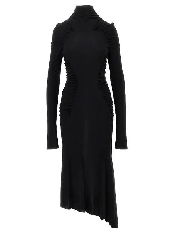 Victoria Beckham Crepe Jersey Gathered Midi Dress - Black