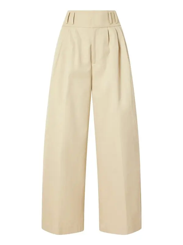 Altuzarra Pleated Wide-leg Cotton Trousers - Neutrals
