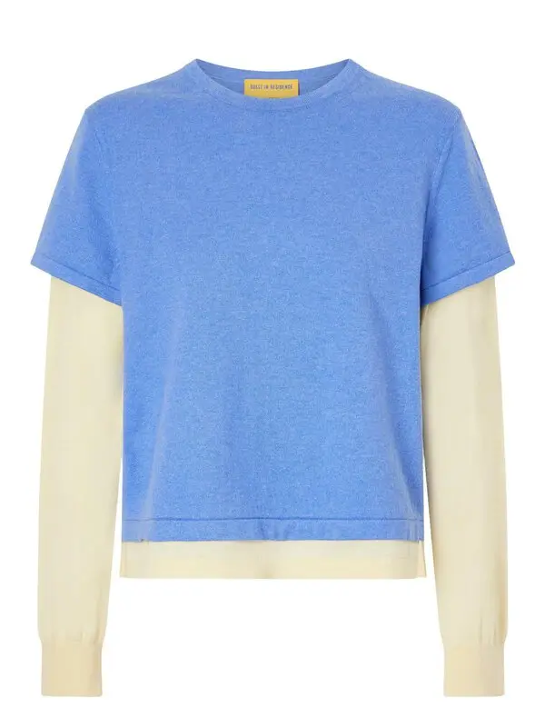 Guest In Residence Layered Cotton, Cashmere And Silk Blend T-shirt - Blue