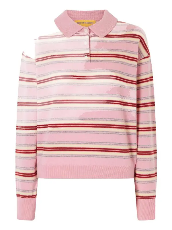 Guest In Residence Collegiate Striped Cashmere Polo Sweater - Pink