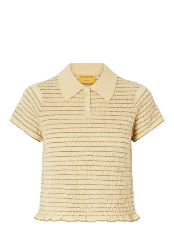 Guest In Residence Smocked Striped Polo Sweater - Yellow