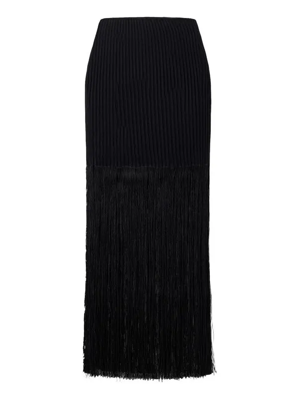 Alaïa Ribbed Fringed Jersey Midi Skirt - Black