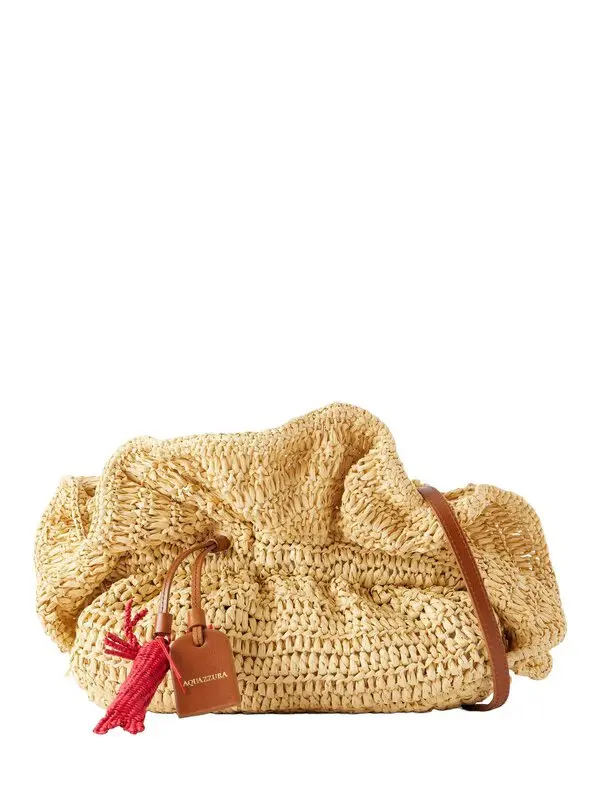 AQUAZZURA Raffia Clutch With Leather Trim - Neutrals