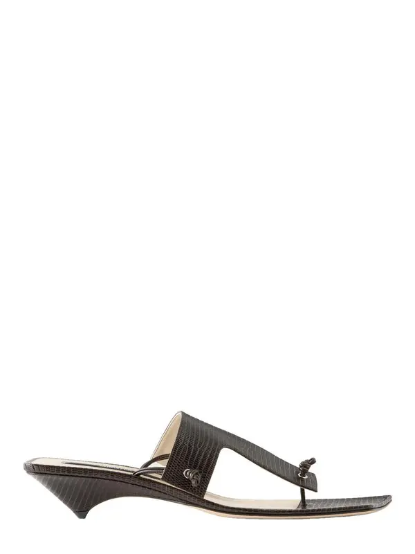CHRISTEN Edge T-strap Lizard-effect Leather Sandals - Black