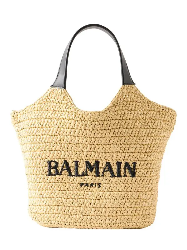 Balmain Cabas Mini Raffia Tote - Neutrals