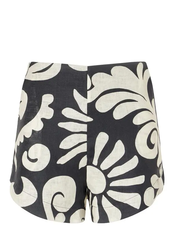 CALA DE LA CRUZ Bahamas Printed Linen Shorts - Black