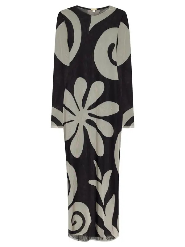 CALA DE LA CRUZ Tania Printed Mesh Midi Dress - Black
