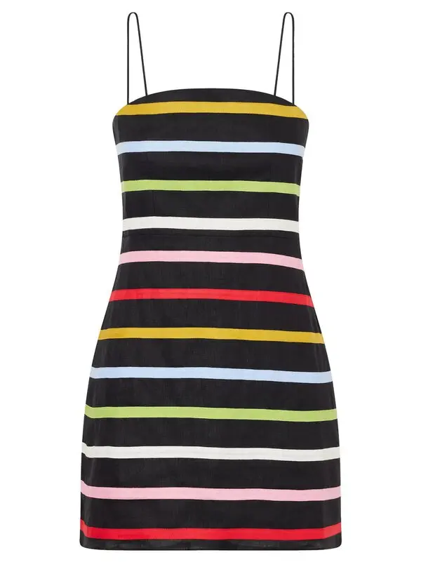 CALA DE LA CRUZ Roma Striped Linen Mini Dress - Black