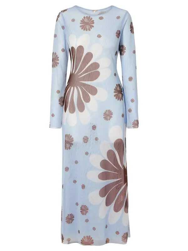 CALA DE LA CRUZ Tania" Printed Mesh Midi Dress - Blue