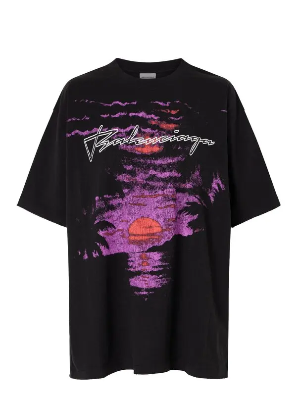 Balenciaga Printed Cotton-jersey T-shirt - Black