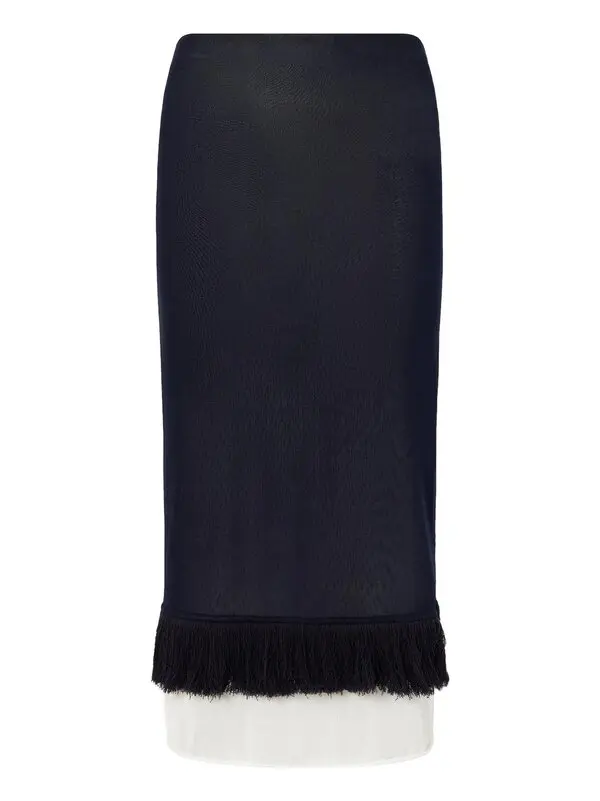 Bottega Veneta Fringed Knitted Silk Midi Skirt - Blue