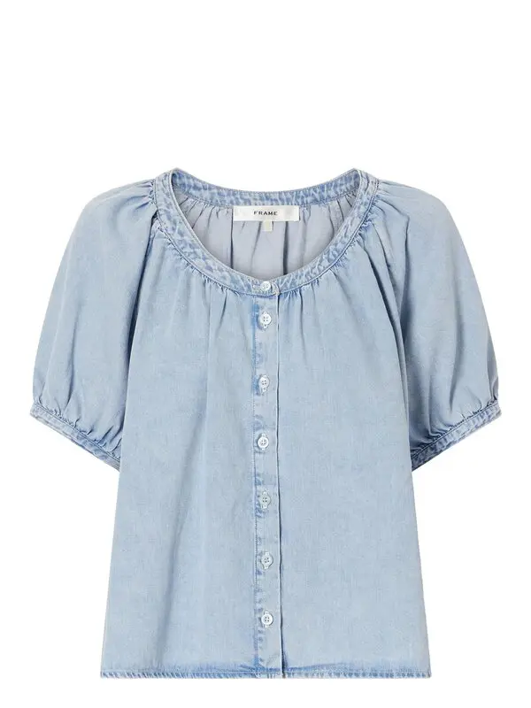 FRAME The Resort Cotton And Lyocell-blend Chambray Blouse - Blue