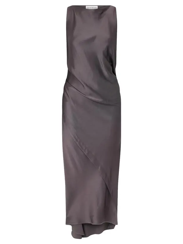 Victoria Beckham Draped Satin Midi Dress - Brown