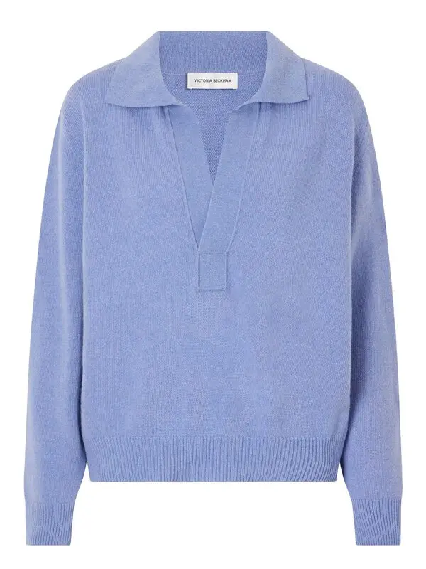 Victoria Beckham Genevieve Wool And Cashmere Polo Sweater - Blue