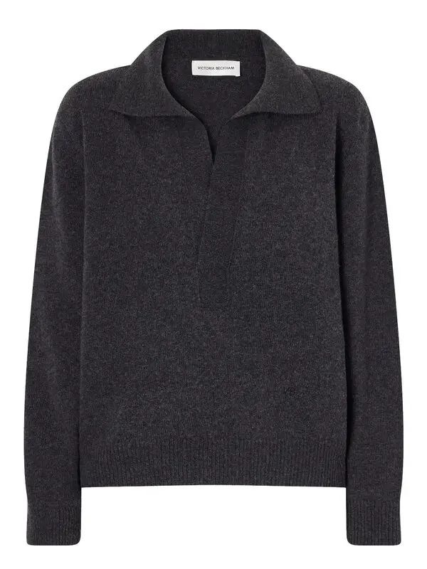 Victoria Beckham Genevieve Wool And Cashmere Polo Sweater - Gray