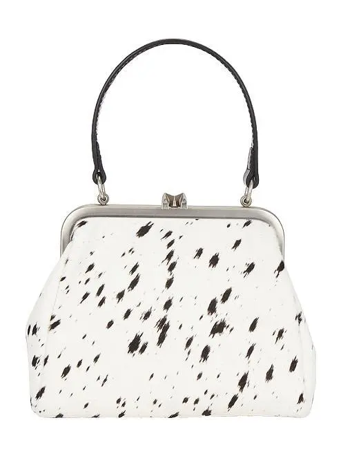 MARKGONG Cowhide Leather Metal Clasp Bag With Top Handle - Beige