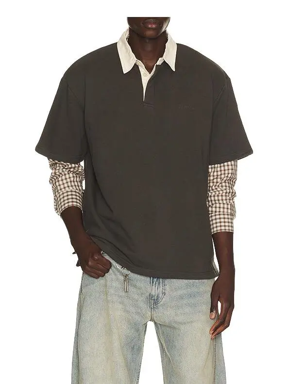 RHYTHM Koa Rugby Polo In Grey - Charcoal