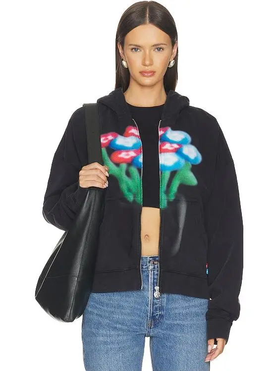 VANDYTHEPINK Spray Flower Zip Up Hoodie - Black
