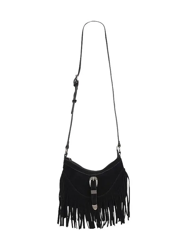PETIT MOMENTS Montana Suede Fringe Shoulder Bag - Black