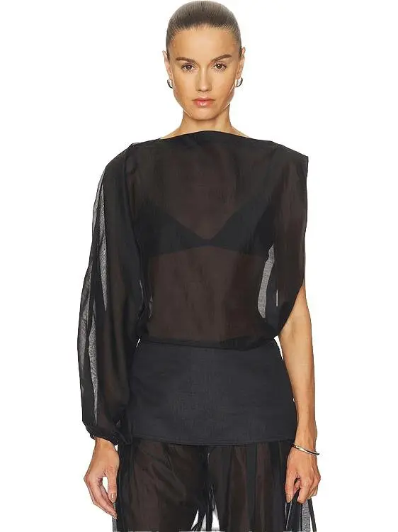 CAMILA COELHO Evelia Top Sheer Crepe Blouse - Black