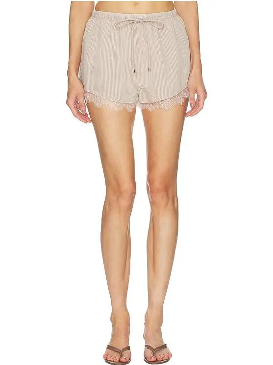 CAMILA COELHO Amaya Short With Lace Trim - Stone Stripe