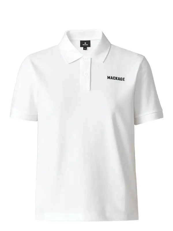 Mackage Short Sleeve Organic Cotton Pique Polo - White-navy
