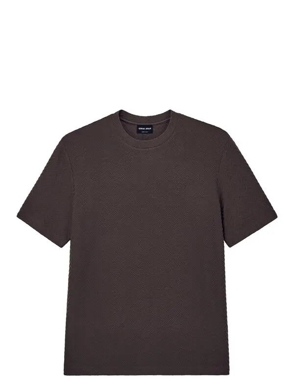 Giorgio Armani T-shirt Regular Fit Chevron Jacquard Stretch Virgin Wool - Brown