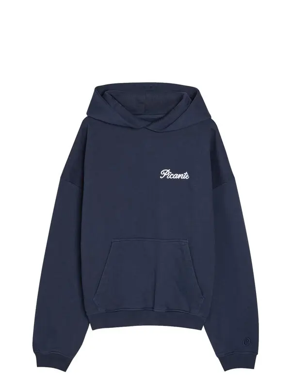 PICANTE Embroidered Cotton Hooded Sweatshirt - Navy
