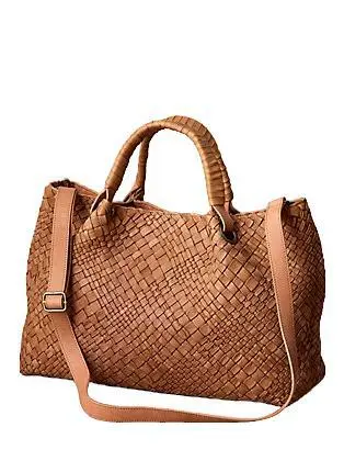 Overland Reina Italian Leather Crossbody Tote Bag - Caramel
