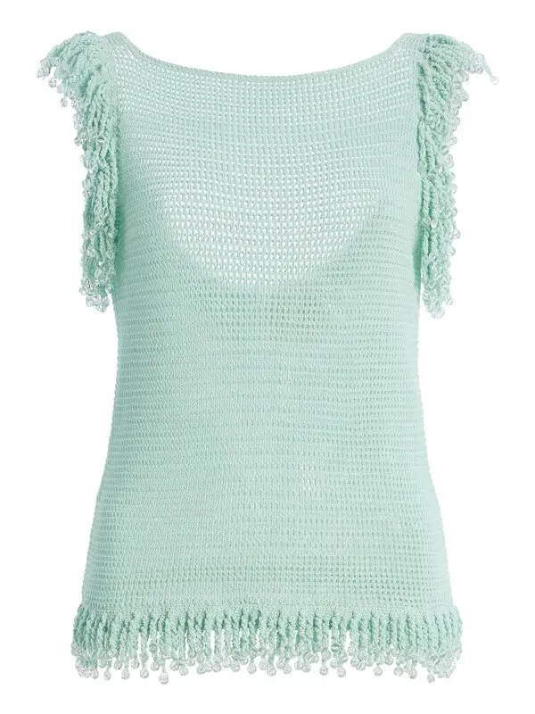 Paris Georgia Fringe Crochet Top - Blue