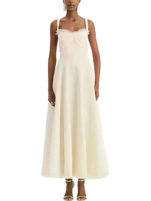 Oscar De La Renta Slub Wool Tweed Midi Dress - Neutrals