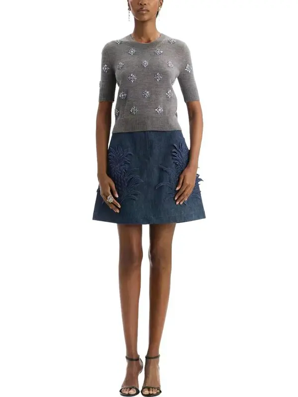 Oscar De La Renta Crystal Embroidered Pullover - Grey